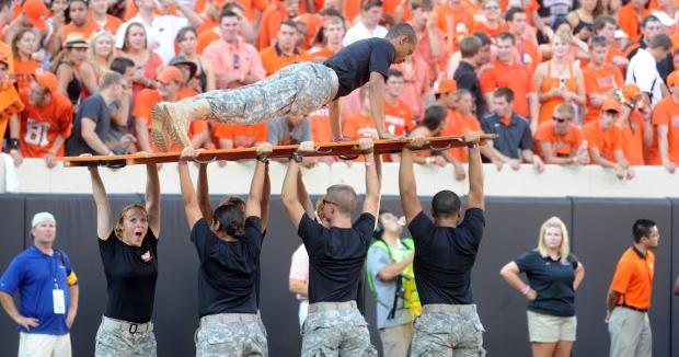 ROTC pushup board team builds spirit with Oklahoma State fans | Local ...