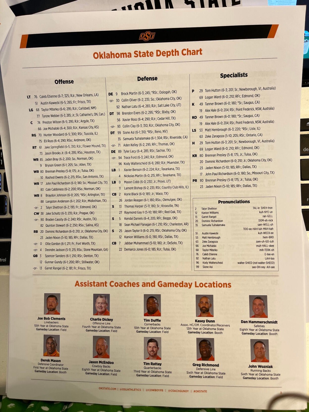 OSU’s depth chart provides clarity, leaves a few surprises for season ...