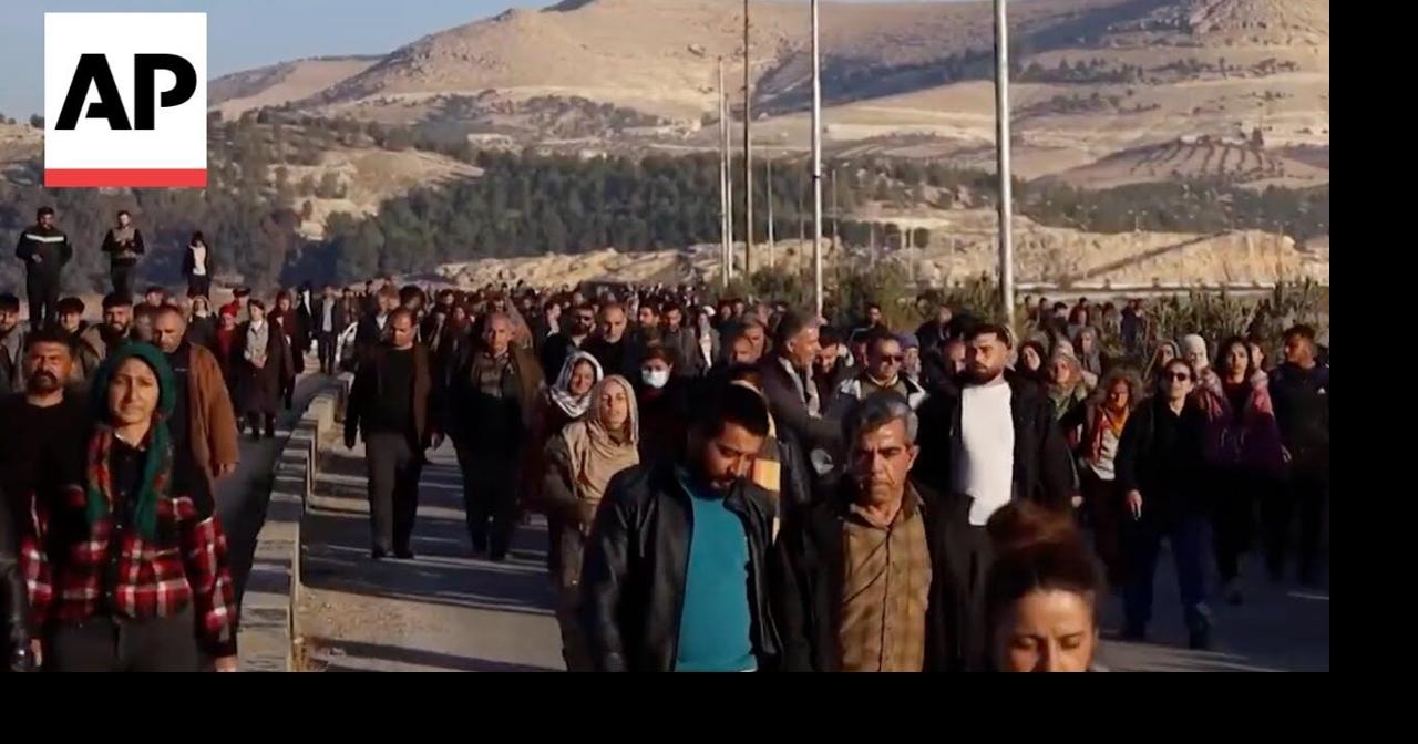 Syrian protest at the Tishreen Dam against ongoing Turkish airstrikes ...