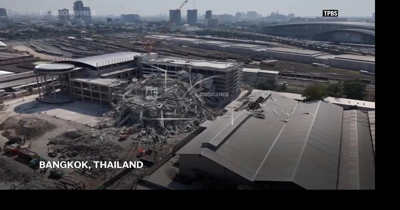 Aerial view of collapsed building under construction in Bangkok after ...