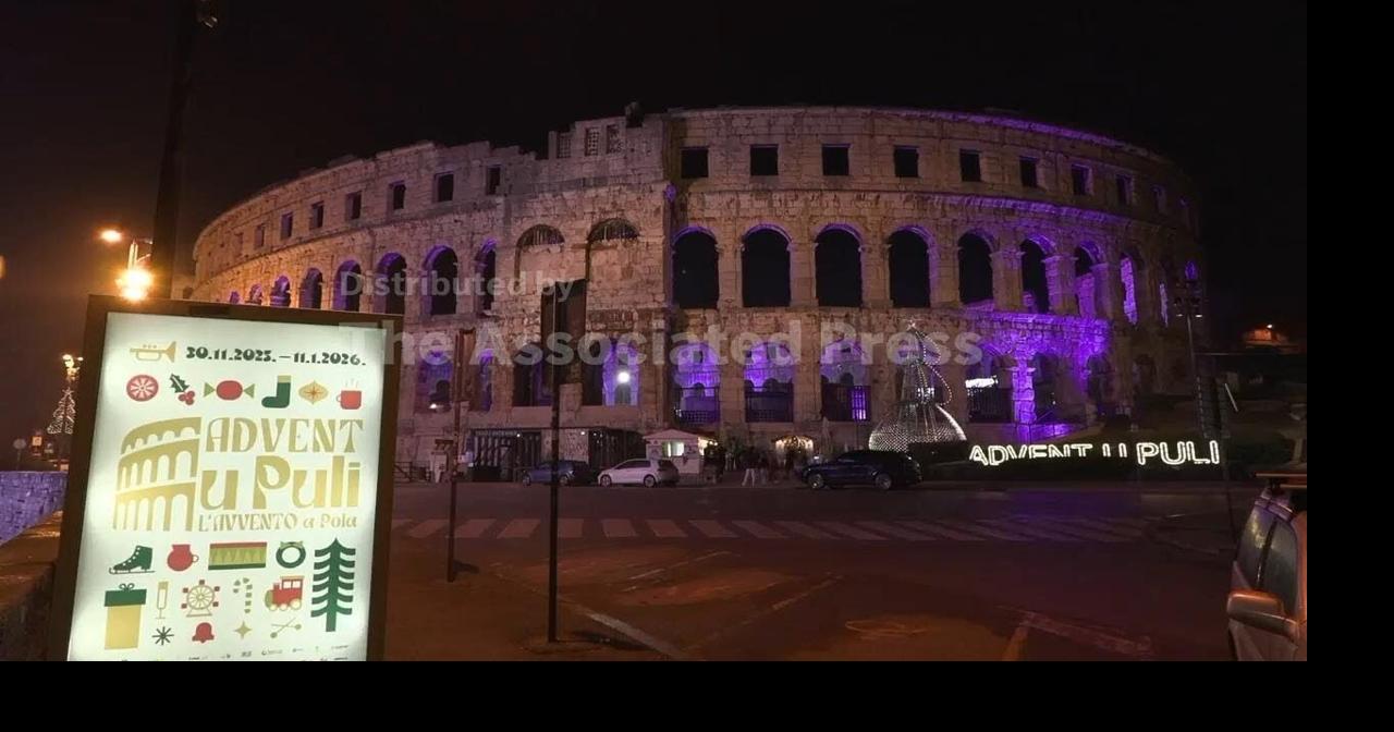Roller skaters enjoy Christmas ice rink in an ancient Roman ...