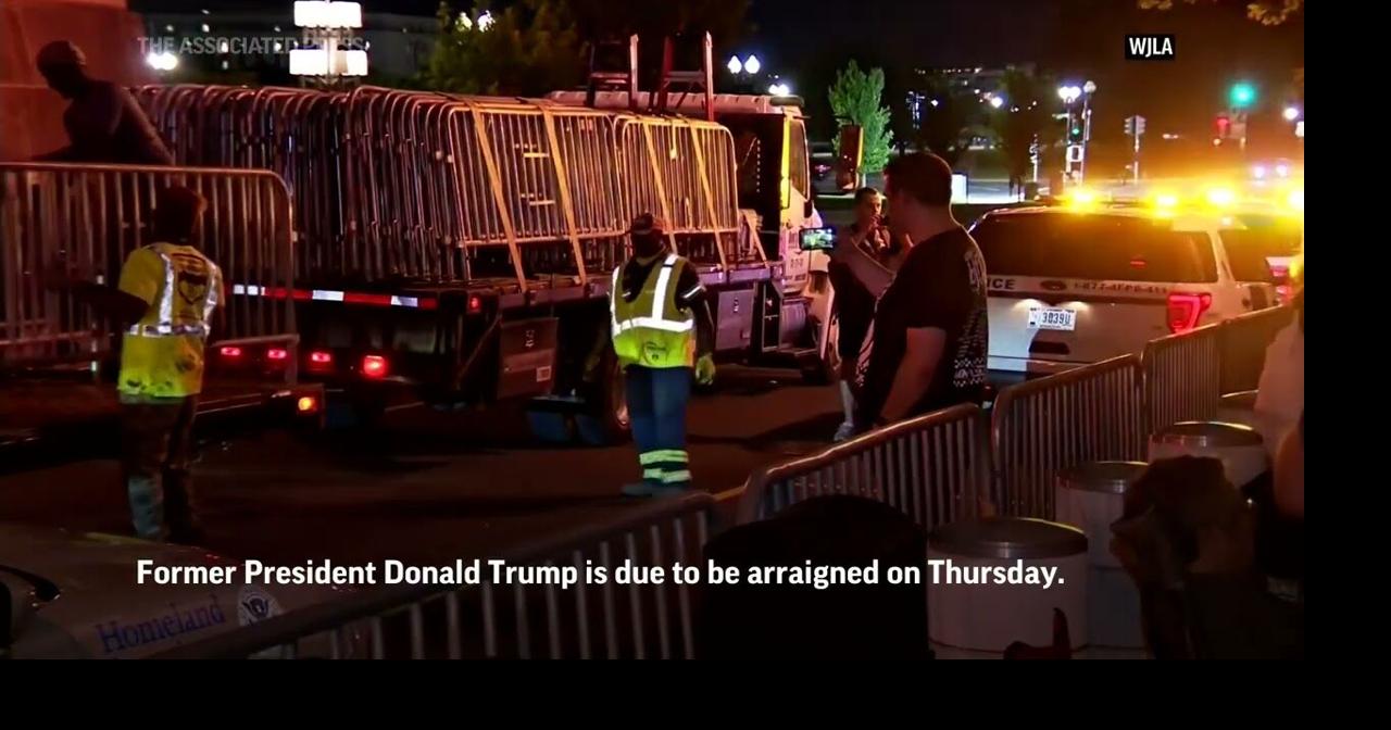 Barricades set up outside court before Trump arraignment ...