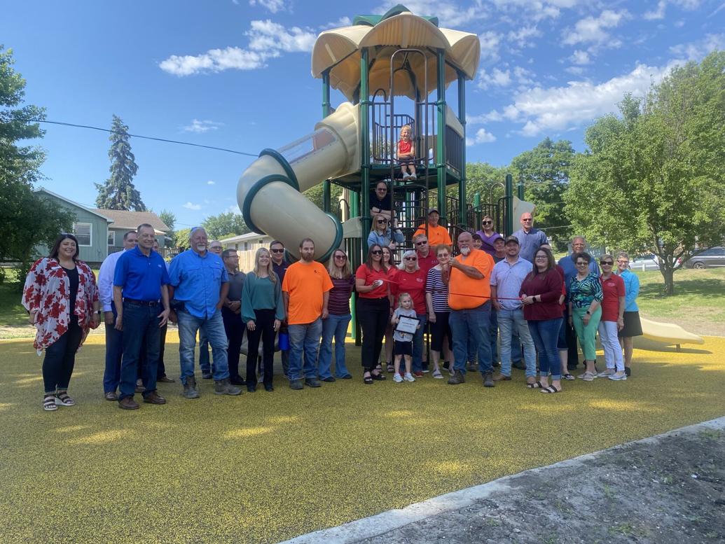 Atlantic Area Chamber Ambassadors celebrate the installation of a new playground at Harl-Holt ...