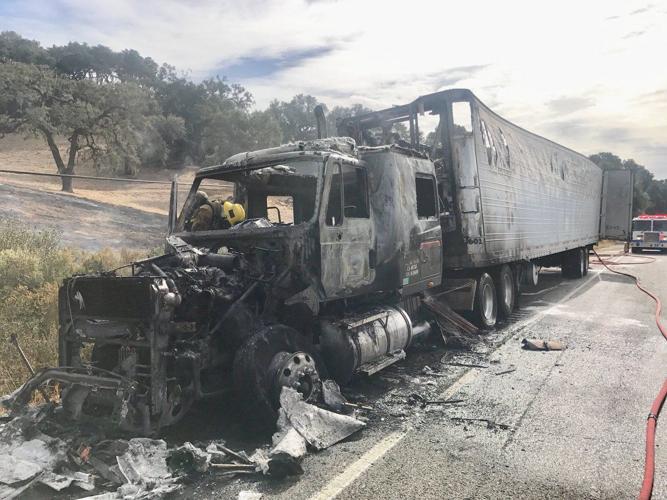 Big-rig destroyed by flames, touches off grass fire on Hwy. 101 near ...