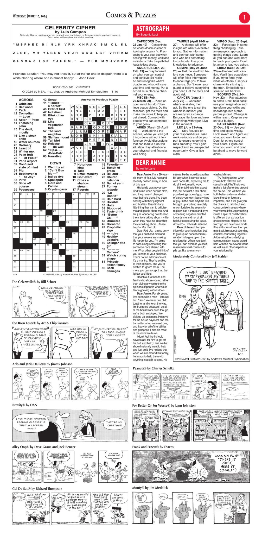 Comics - January 10, 2024 | Daily Comics And Puzzles | tahlequahdailypress.com