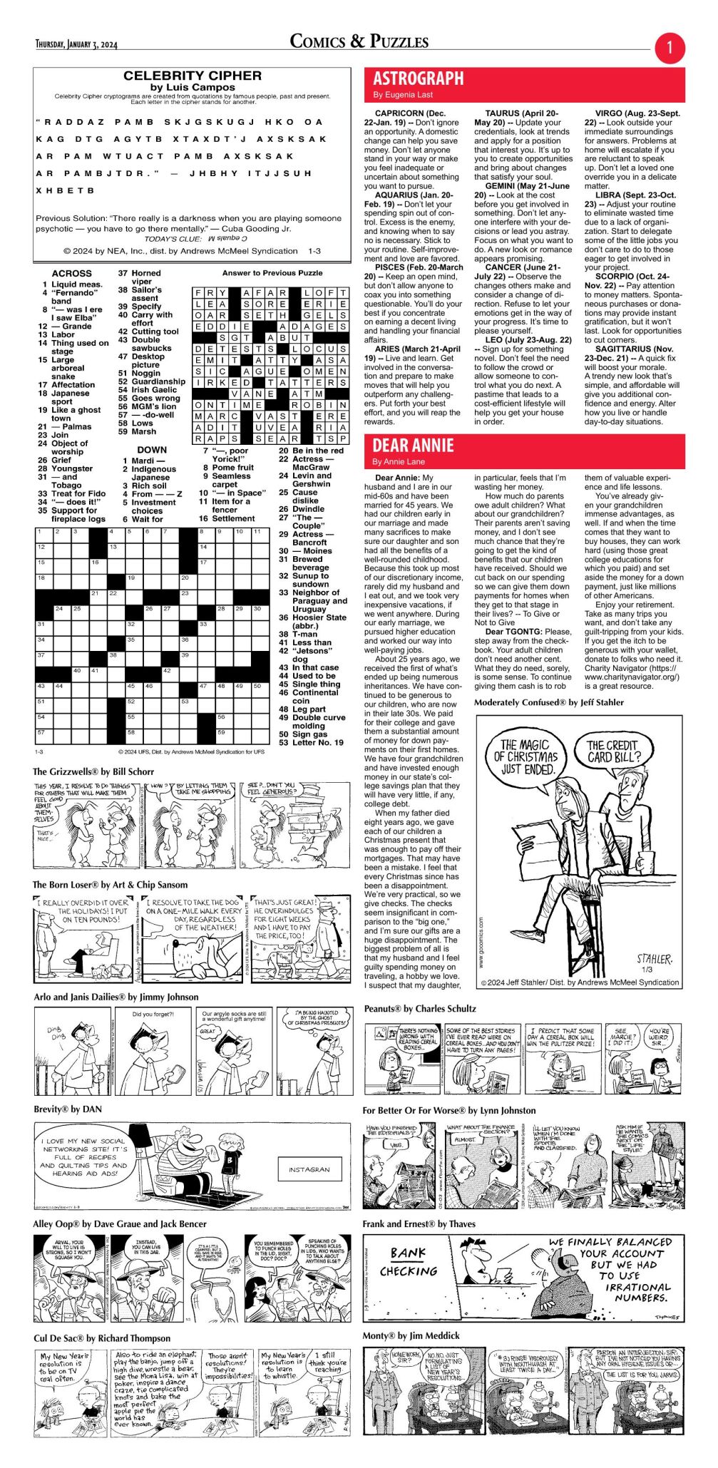 Comics - Wednesday, January 3, 2024 | Daily Comics And Puzzles ...