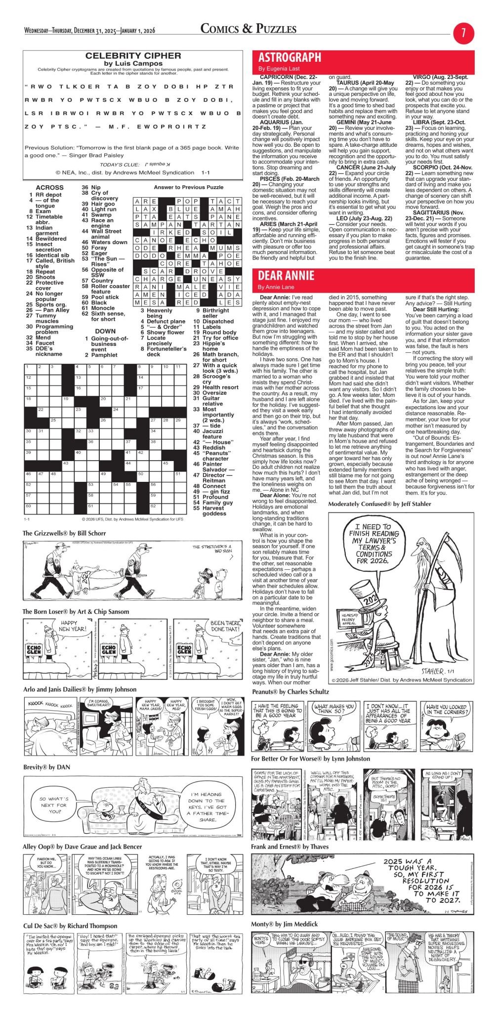 Comics-Thursday, Jan. 1, 2026 | Daily Comics And Puzzles ...