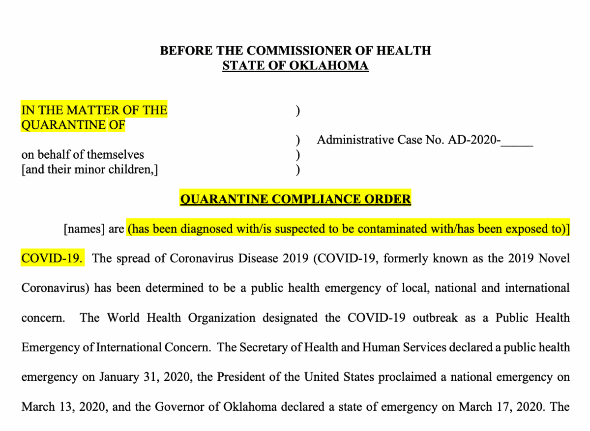Oklahoma Watch: As Last Resort, Oklahoma Quarantine Orders Rise Amid ...