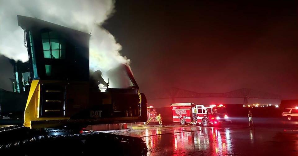 Rainier log loader fire extinguished Monday night