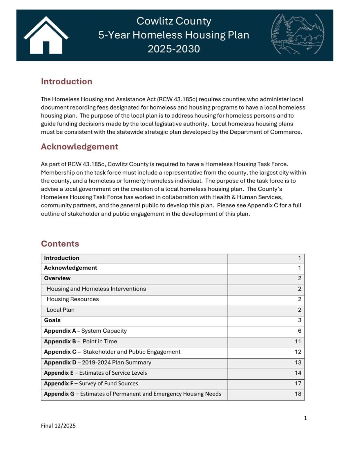 REPORT: 2025-2030 Cowlitz County Homeless and Housing Plan