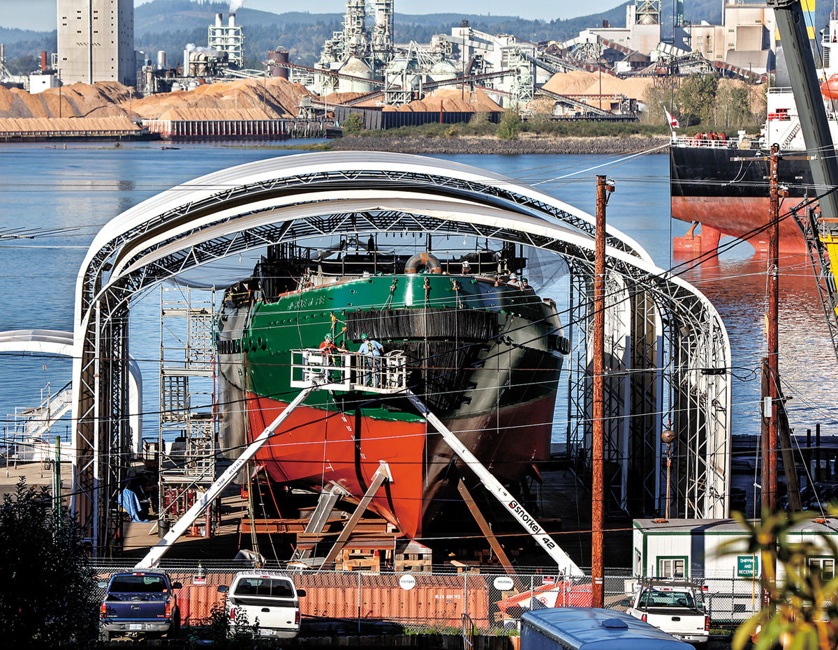 Arctic-bound Michele Marie coming to life at Foss Maritime shipyard