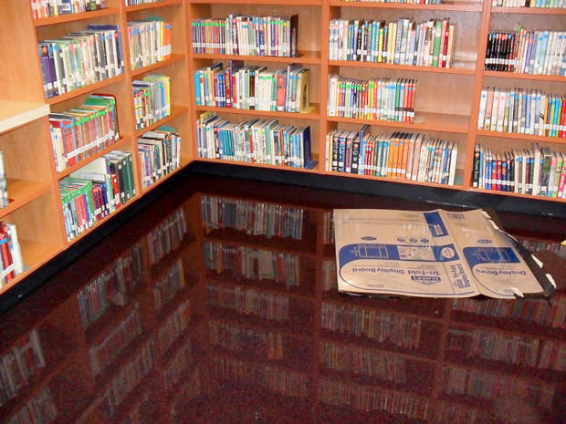 Broken water pipe floods Clatskanie Elementary library
