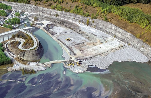 Toutle River sediment dam rising layer by layer