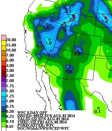 Significant Monsoon moisture surge the first half of this week ...