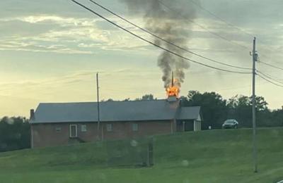 Tyro church steeple catches fire after being struck by lightning ...