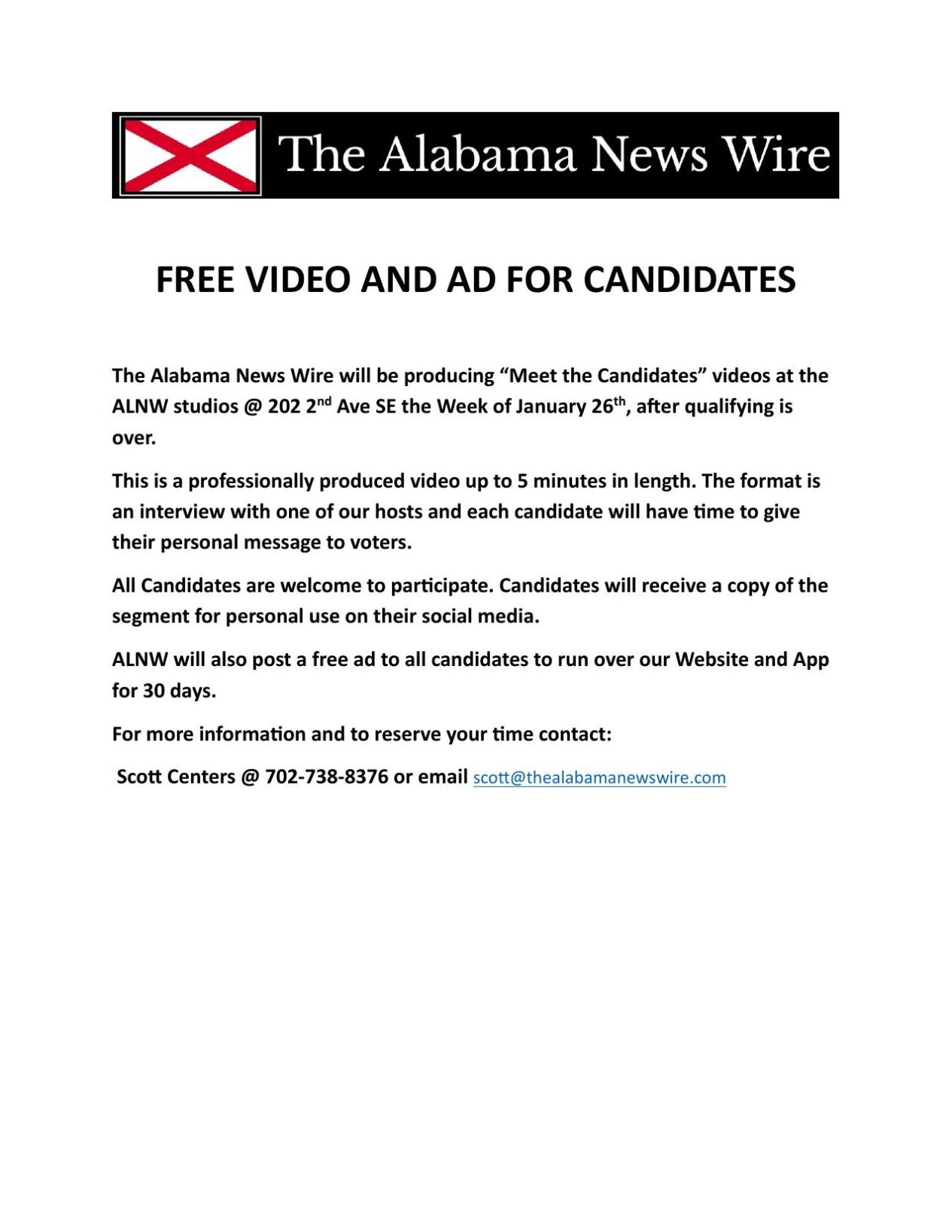 Free video and ad for candidates | Local News | thealabamanewswire.com