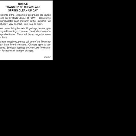 Town of Clear Lake - Spring Cleanup Day | Public Notices ...
