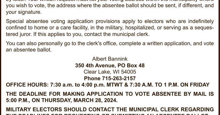Village of Clear Lake - Type E Voting By Absentee | Public Notices ...