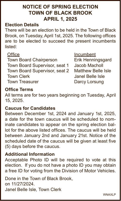 Town of Black Brook - Notice of Spring Election | Public Notices ...