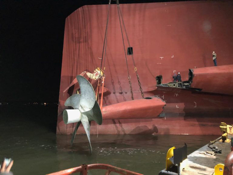 Golden Ray 130 tons lighter after cutting free prop, rudder | Local ...