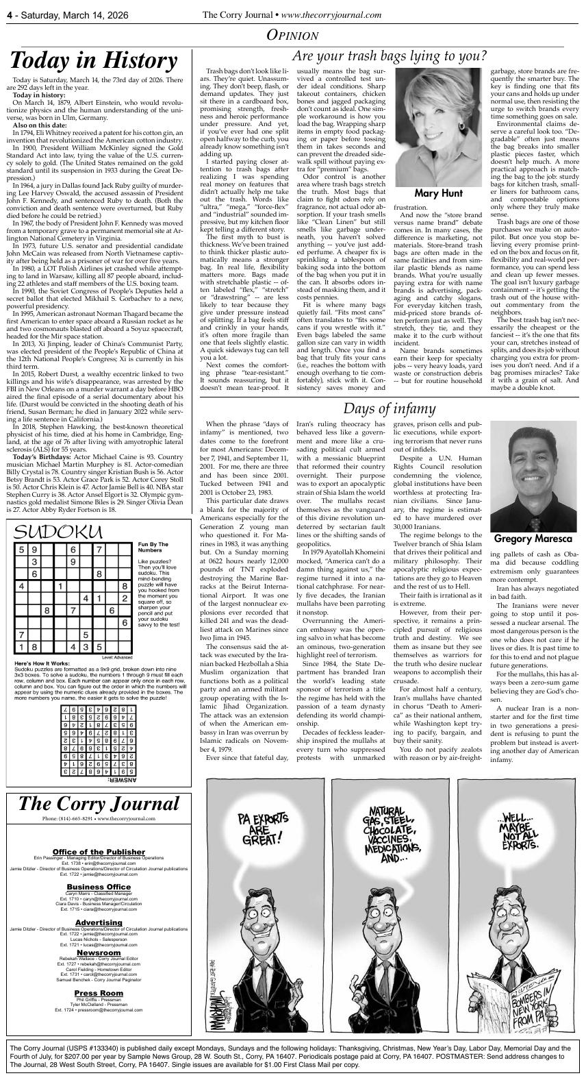 Page 4 - SAT. 3-14 OPINION | The Corry Journal | thecorryjournal.com