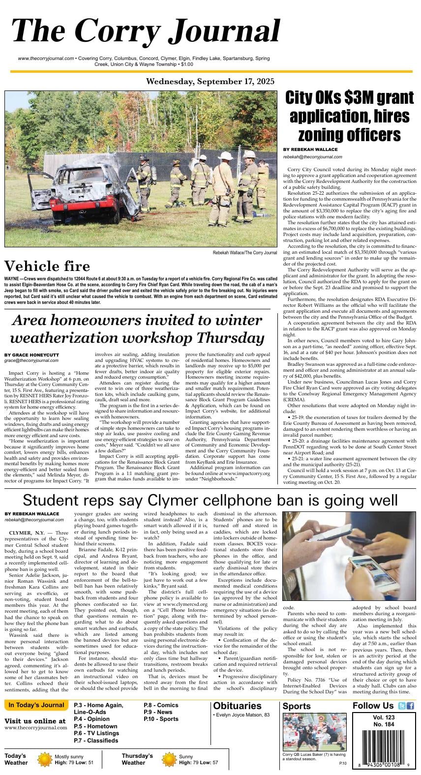 Page 1 - WED. 9-17 | The Corry Journal | thecorryjournal.com