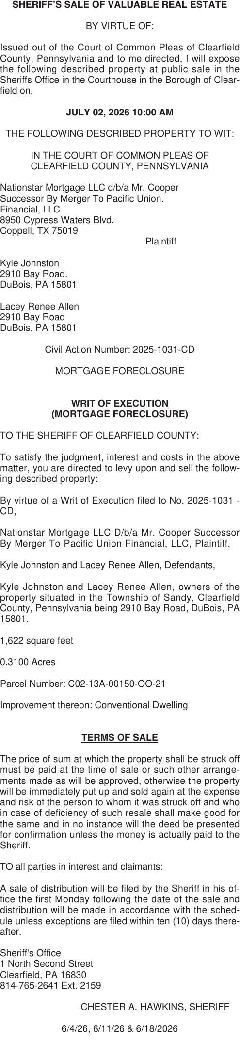 KYLE JOHNSTON 2025-1031-CD | Public Notices | thecourierexpress.com