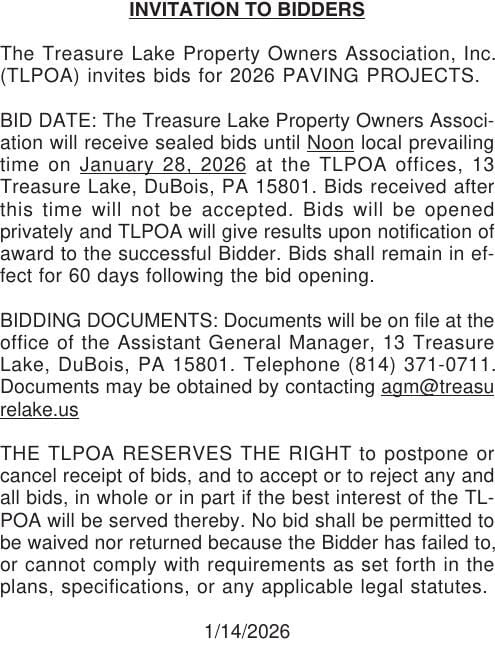 PO #63898 PAVING BIDS | Public Notices | thecourierexpress.com