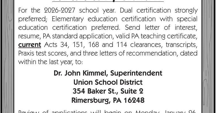 ELEMENTARY TEACHER | Jobs | thecourierexpress.com