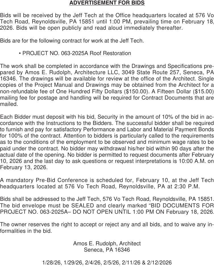 BIDS - ROOF RESTORATION | Public Notices | thecourierexpress.com