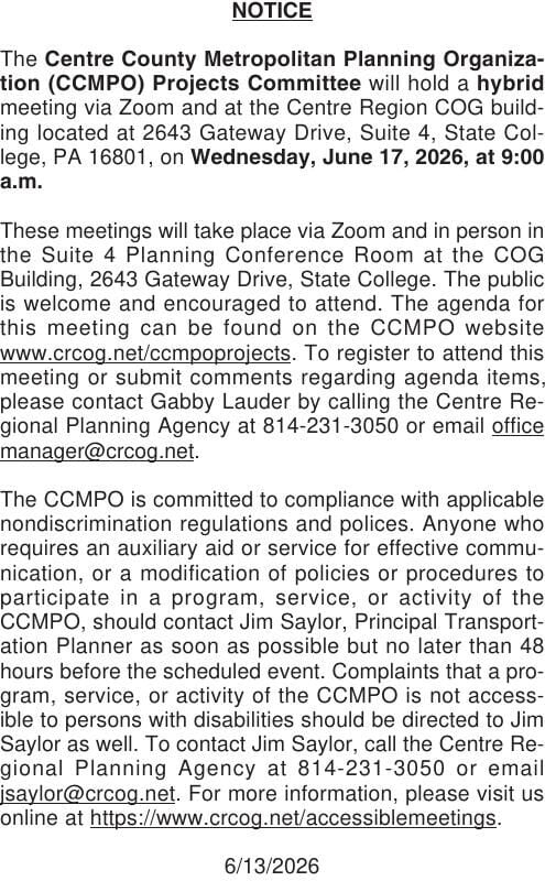 CCMPO HYBRID ZOOM MEETING | Public Notices | thecourierexpress.com