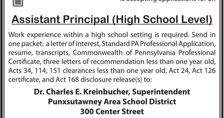 ASSISTANT SCHOOL PRINCIPAL | Jobs | thecourierexpress.com