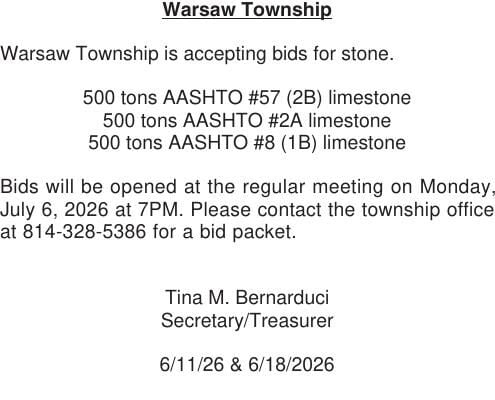 BIDS - LIMESTONE | Public Notices | thecourierexpress.com
