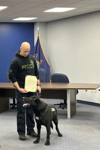 K-9 Officer Nando honored in ceremony at St. Marys City Hall for eight ...