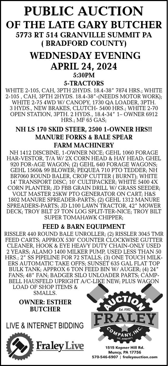 PUBLIC AUCTION OF THE LATE GARY BUTCHER | Farmers Friend ...