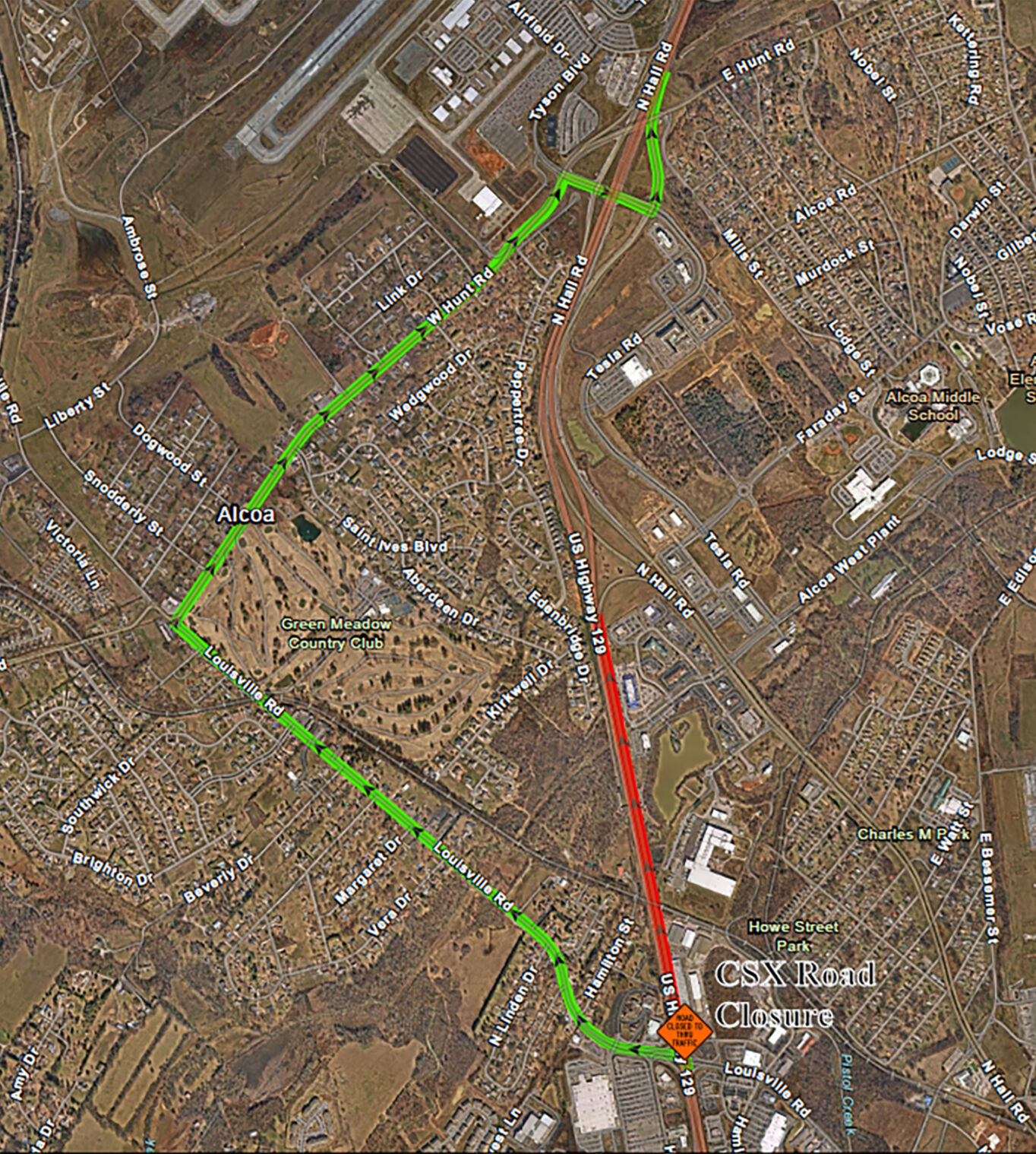 Planned lane closures at Alcoa Highway and Louisville Road intersection ...