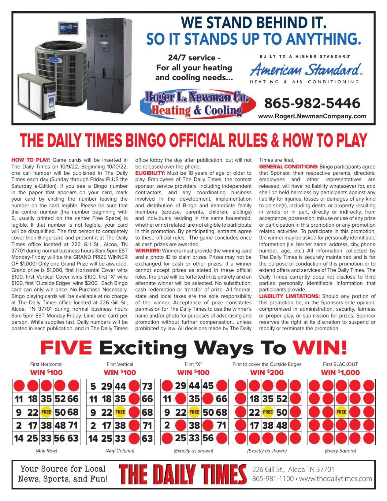 BINGO RULES 2022 | | thedailytimes.com