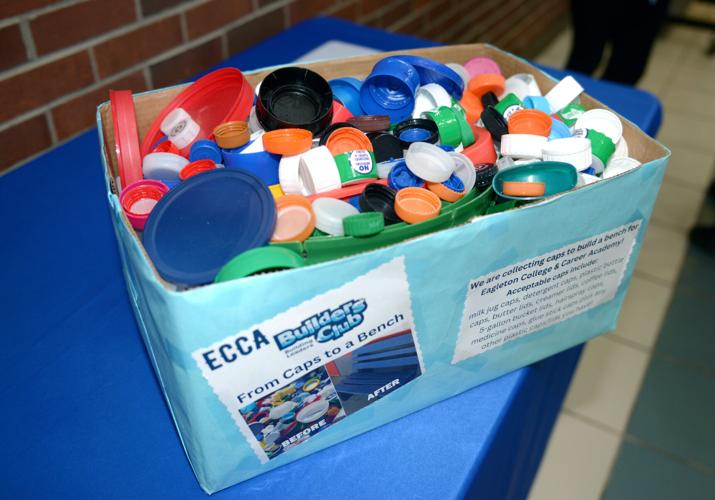 Kiwanians, students team up for bottle cap bench project at Eagleton ...