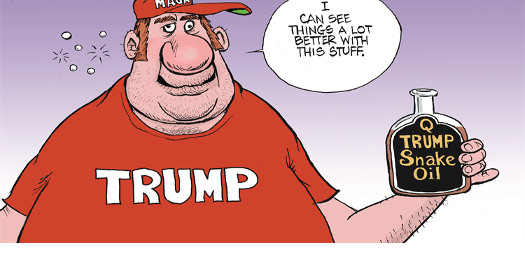 Bruce Plante cartoon: Trump snake oil
