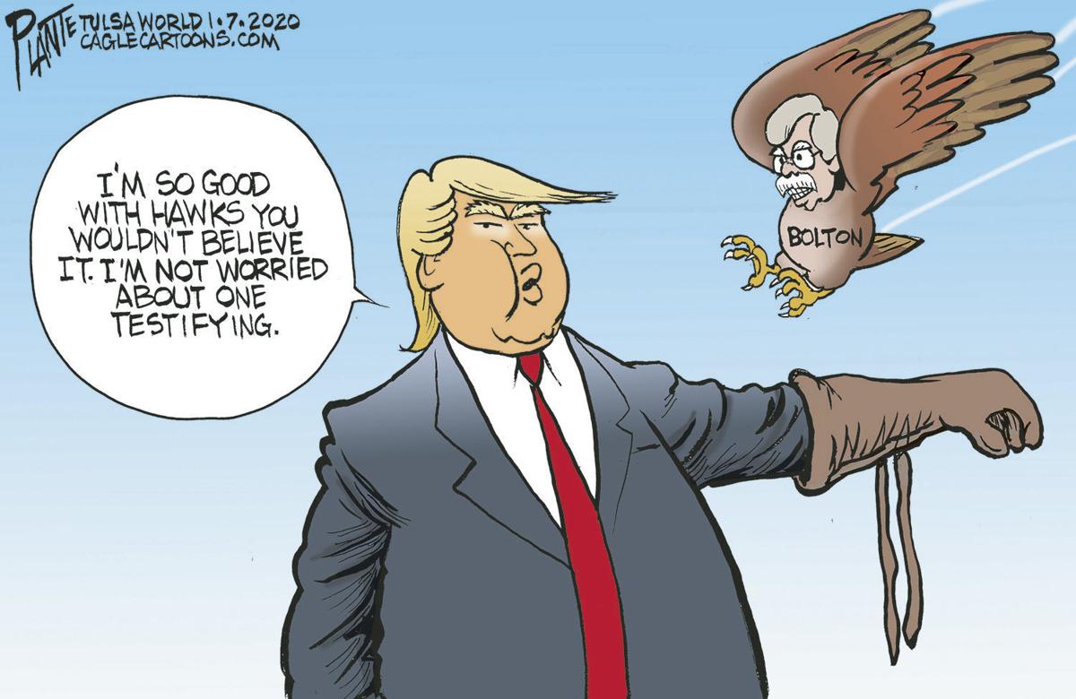Bruce Plante Cartoon: Trump the hawk wrangler
