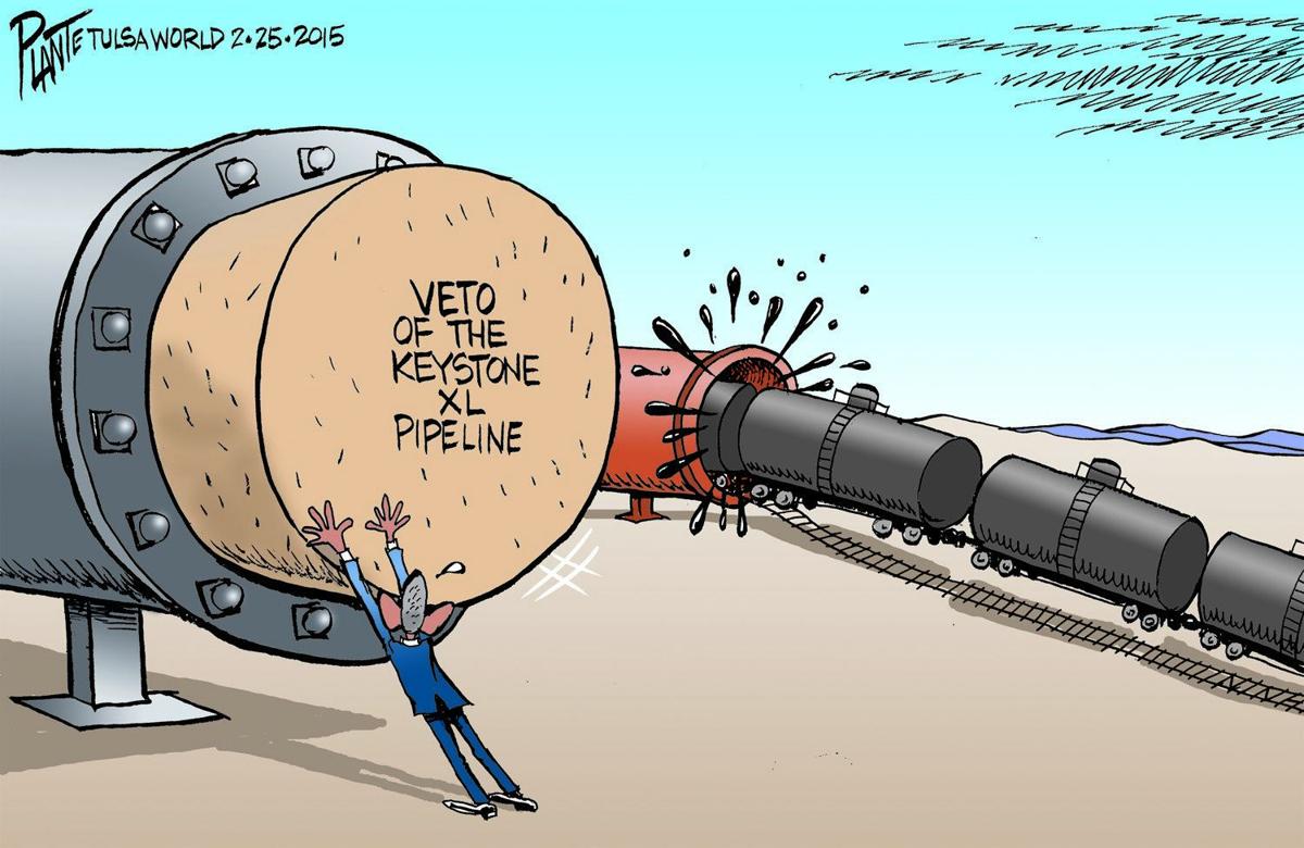 Bruce Plante Cartoon: President Barack Obama puts a cork in Keystone ...