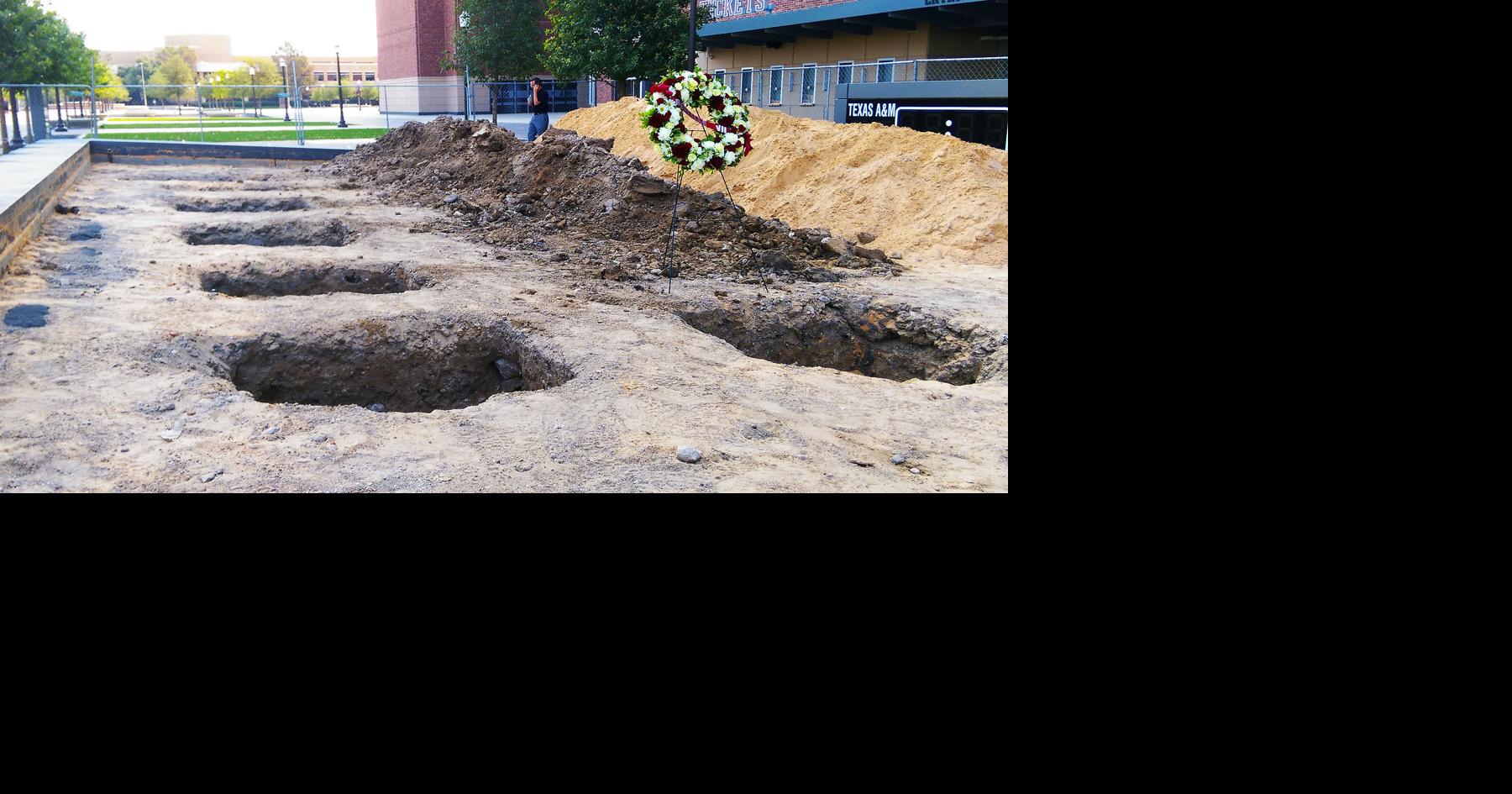 Reveille I-VII laid back to rest in front of Kyle Field