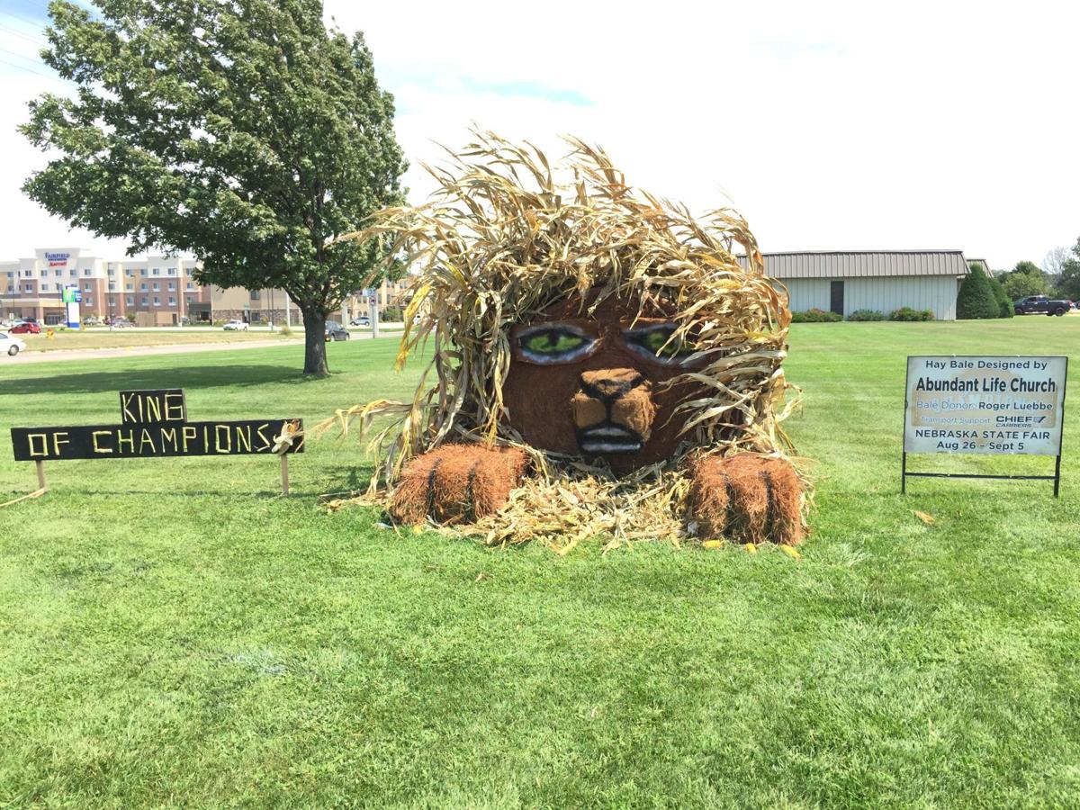 State Fair themed hay bales decorating Grand Island