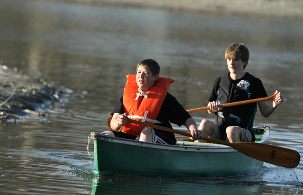 Scouts practice canoeing on L.E. Ray Lake before trip on Niobrara