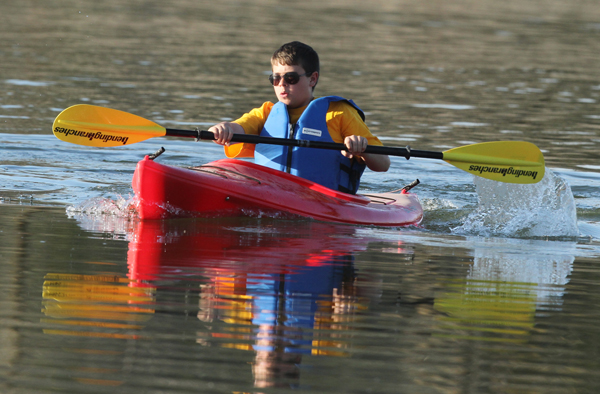Scouts practice canoeing on L.E. Ray Lake before trip on Niobrara