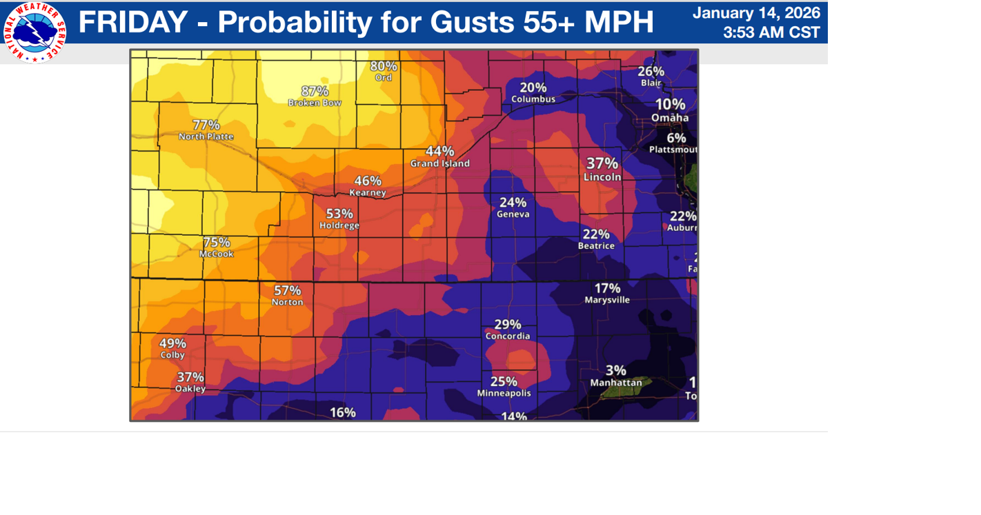 Grand Island area to be hit by high winds on Friday