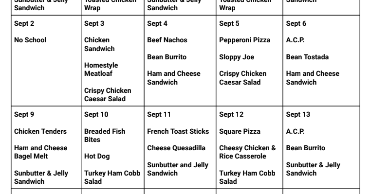 BCPS August/September School Lunch Menu | Burke County Schools | The Paper