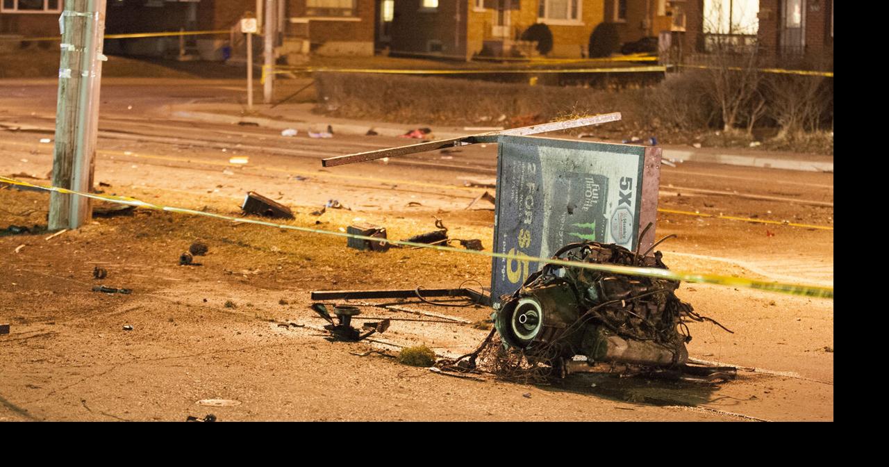 UPDATE: Debris field from violent Oshawa car crash covers a city block