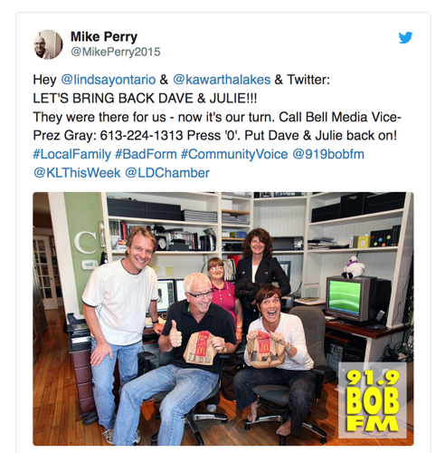 Bell Media pulls plug on BOB FM Lindsay radio hosts Dave and Julie