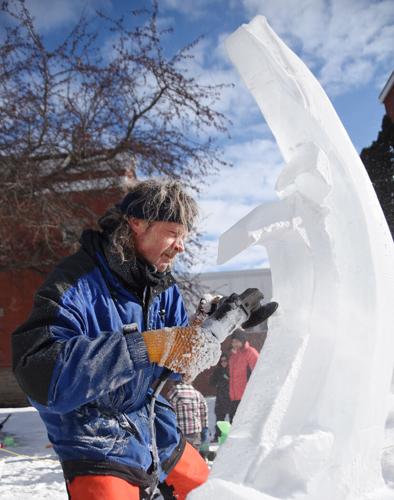 Snow flies in Lakefield during Polar Fest Ice Sculpture Competition